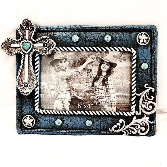 Young’s | Accents | Western Turquoise With Cross Picture Frame 4x6 ...